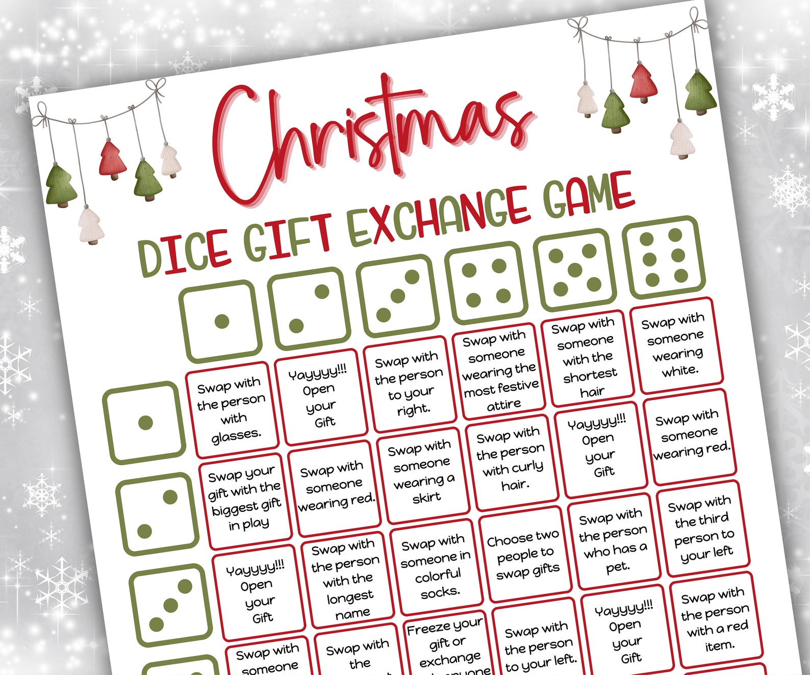 Christmas Gift Exchange Dice Game, Printable Icebreaker, Pass the ...