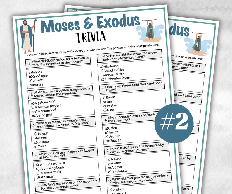 Printable Moses and Exodus Trivia for Kid, Old Testament Activity ...