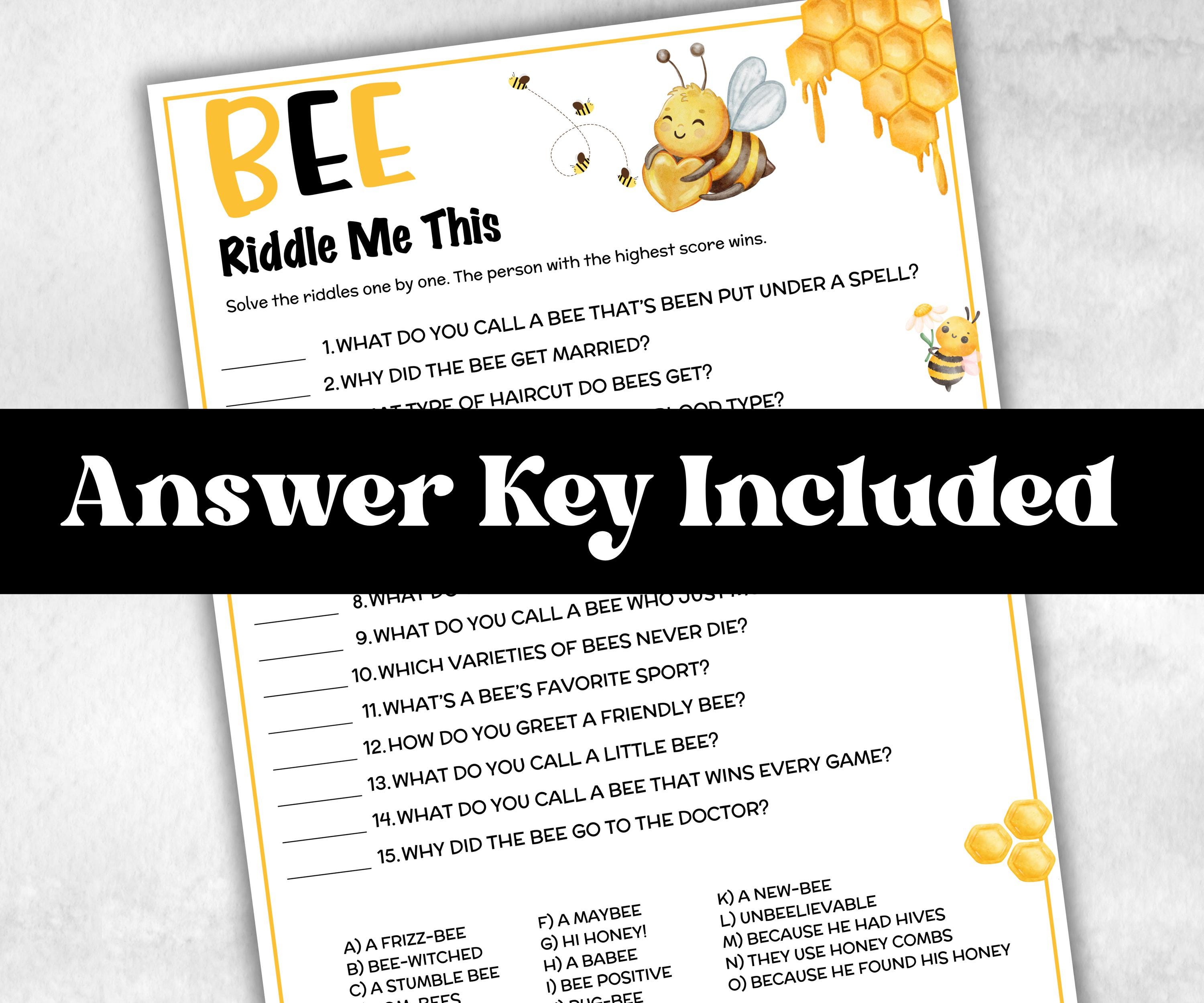Bee Riddles Jokes, Summer Birthday, Honey Bee Game, Bee Trivia, Bee ...