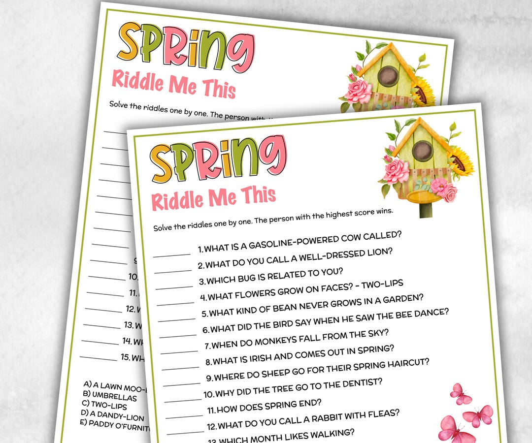 Spring Riddles Jokes, Spring Party Activity, Spring Trivia, Classroom ...