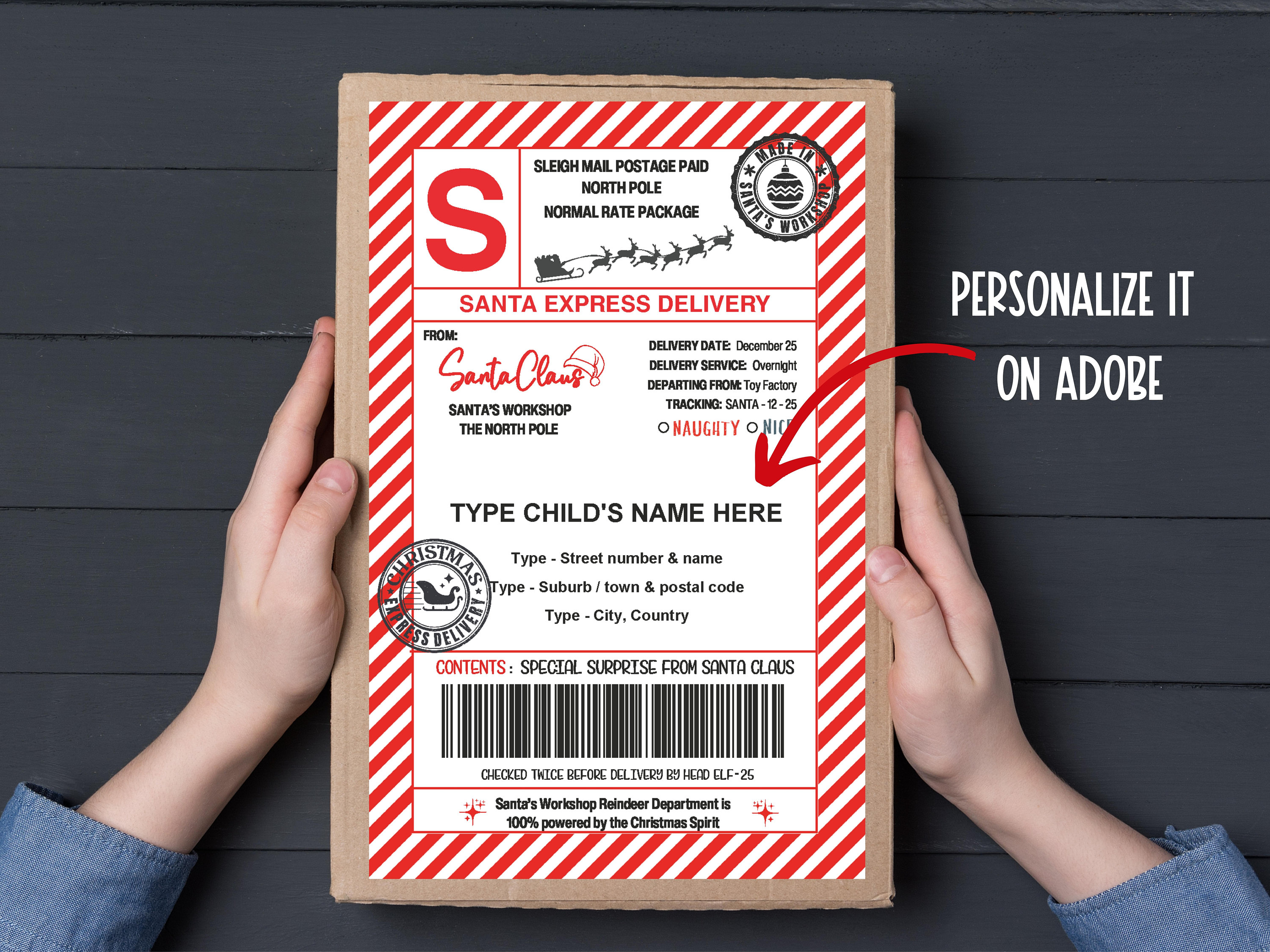 North Pole Express I Sleigh Mail Label Elf Arrival Package Santa Label ...