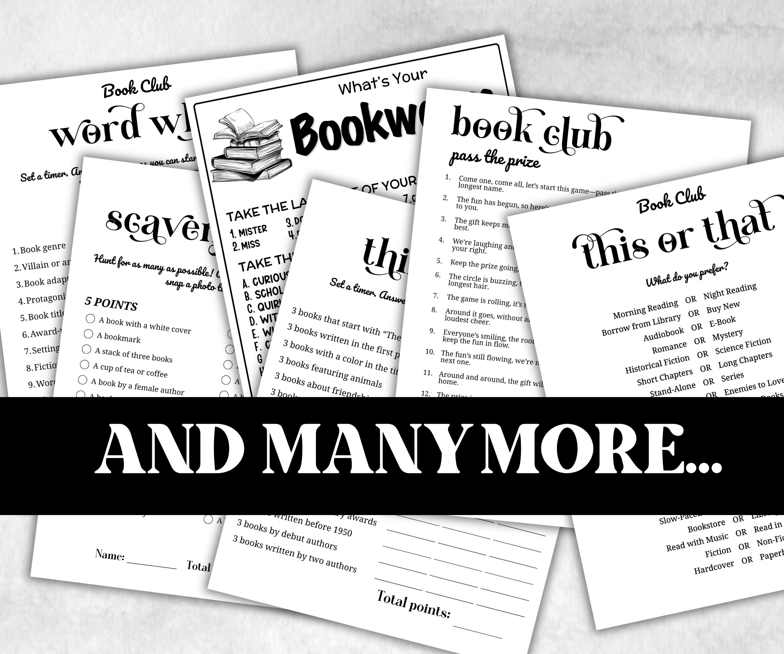 Book Club Games Bundle, Book Club Hosting, Bookworm Meeting Ideas ...