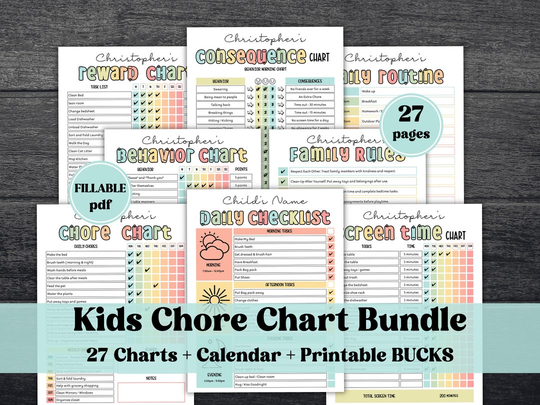 School Routine | Responsibility Chart | Editable Pdf | Kids Chores ...