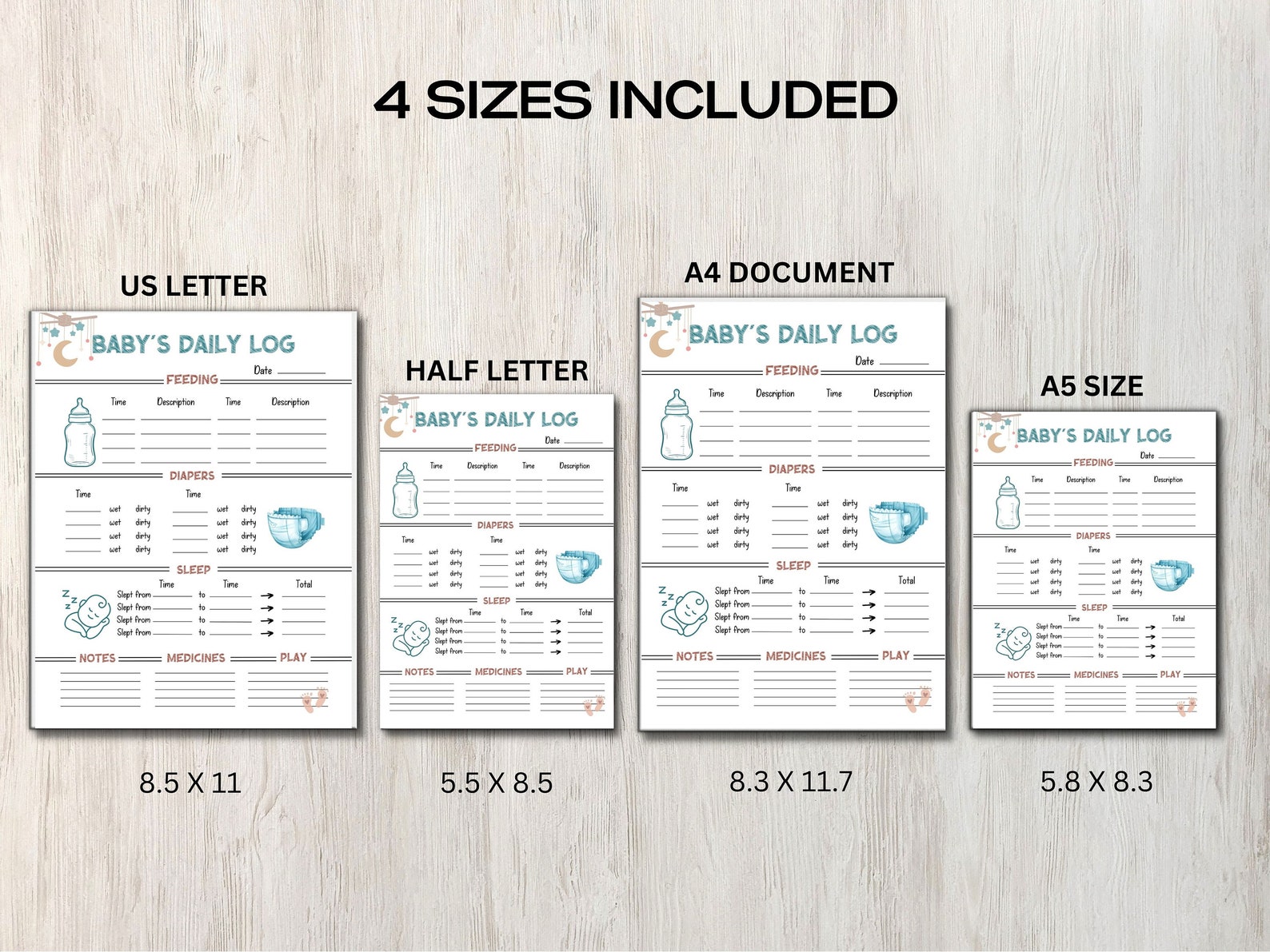 Baby's Daily Log I Infant Daily Report I Toddler Schedule I Kids Daily ...