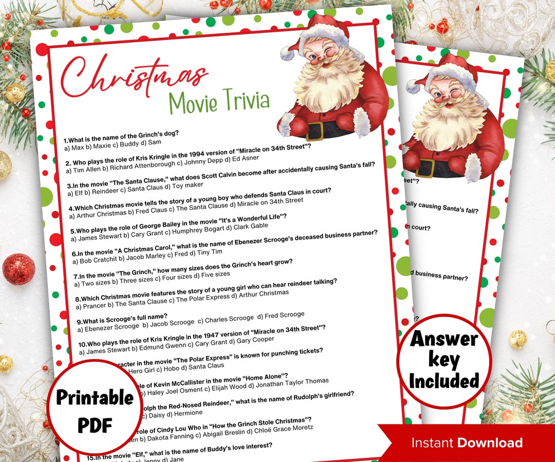 Holiday Party Game | Printable Movie Trivia | Fun Christmas Party Game ...