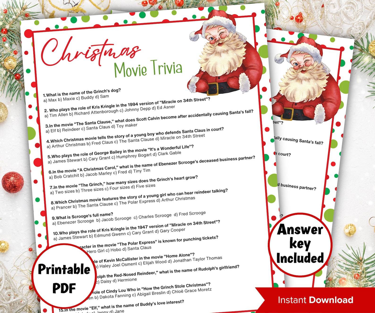 Holiday Party Game | Printable Movie Trivia | Fun Christmas Party Game ...