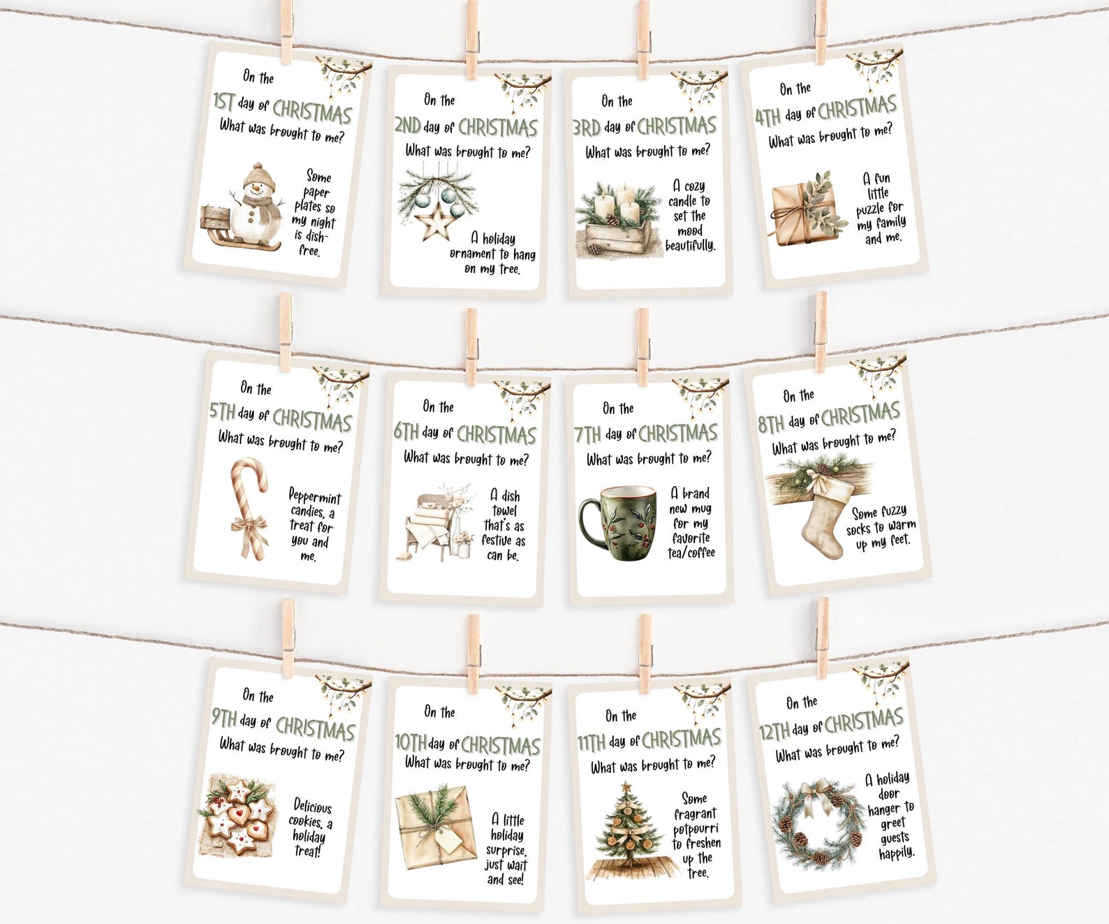 12 Days of Christmas Gift Tags, Printable Holiday Tags for Teachers ...