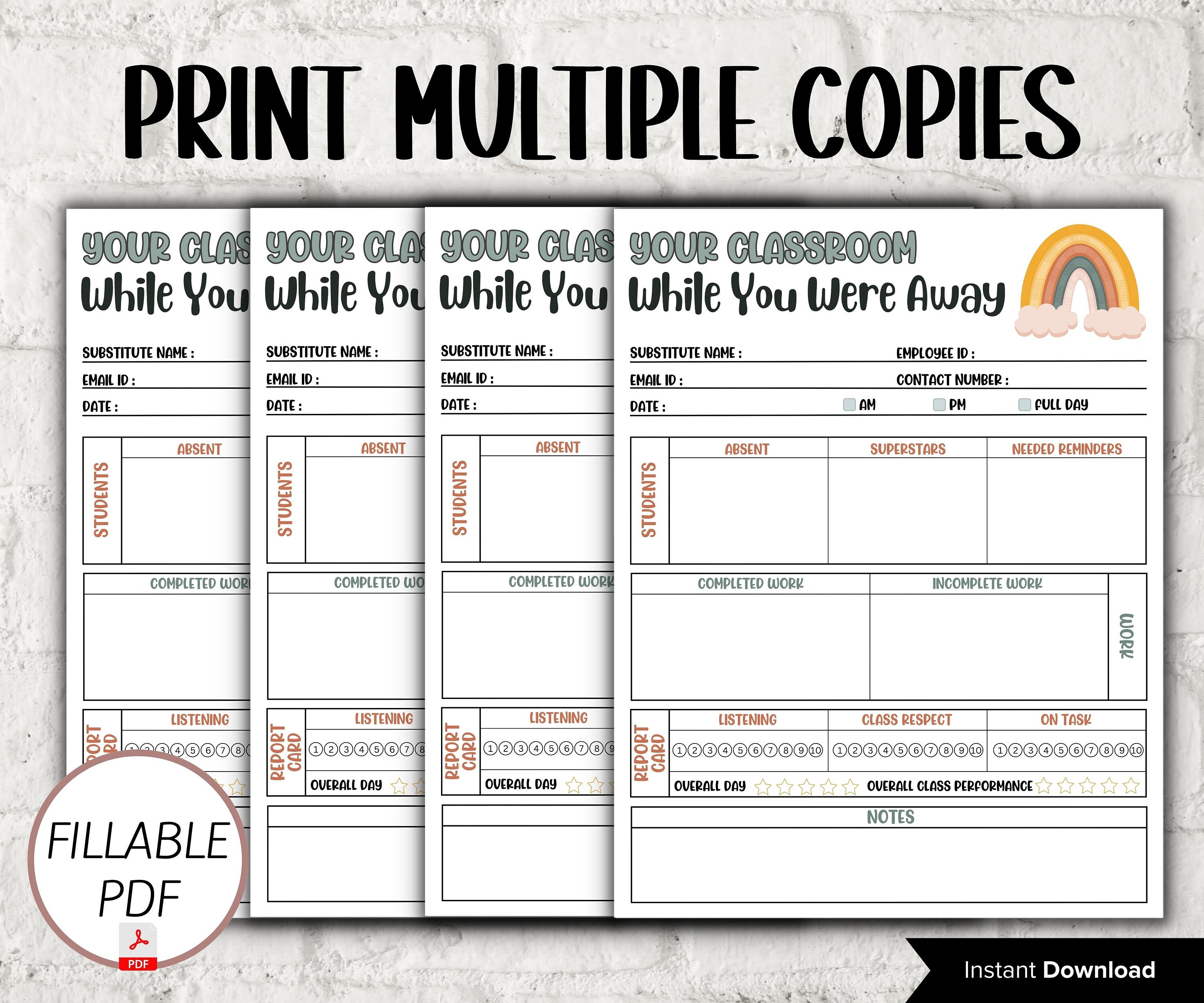 Fillable Substitute Teacher Notes I While You Were Away I Printable ...