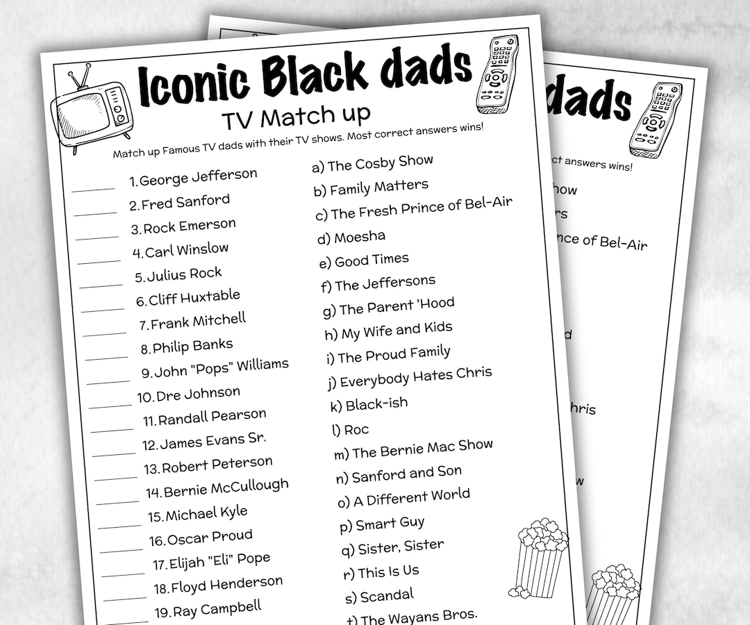 Iconic TV Black Dads Trivia Party Game, Black Culture Quiz, Black TV ...