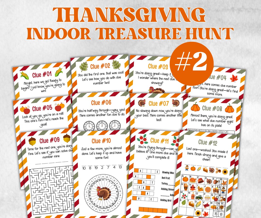 Indoor Treasure Hunt Game, Printable Turkey Quiz, Adventure for Kid ...