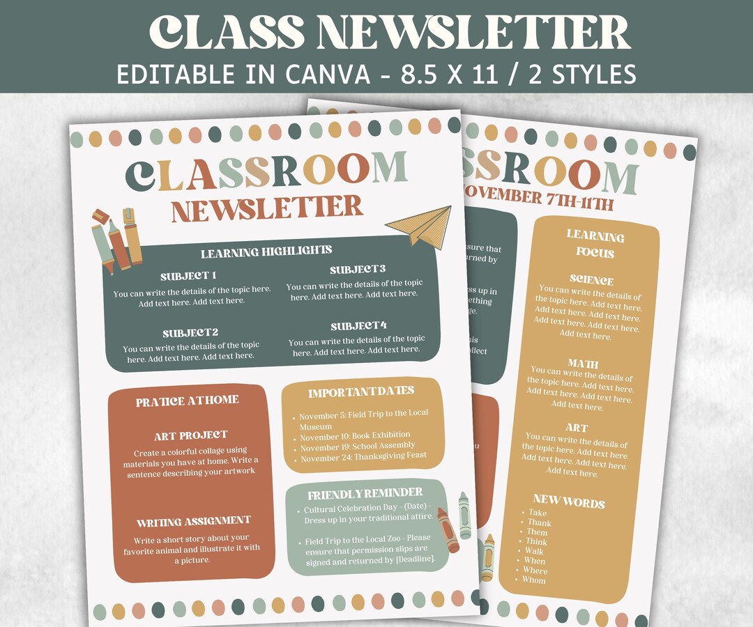 Boho Teacher Newsletter, Editable School Newsletter Template, Classroom ...