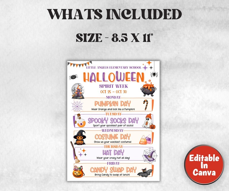 Customizable Halloween School Spirit Week Flyer, PTO Schedule, October ...