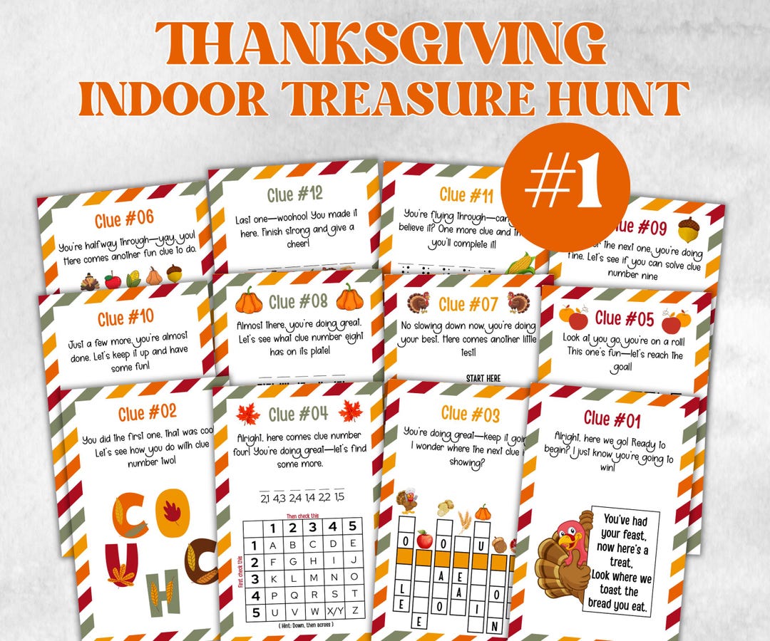 Thanksgiving Indoor Treasure Hunt Game, Printable Turkey Quiz ...