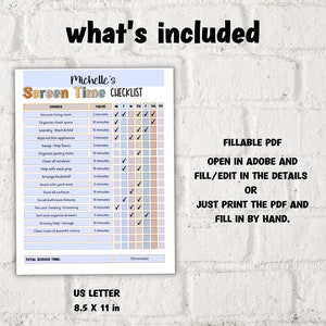 Editable Screen Time Tracker, Chore Chart for Kids, Screentime ...