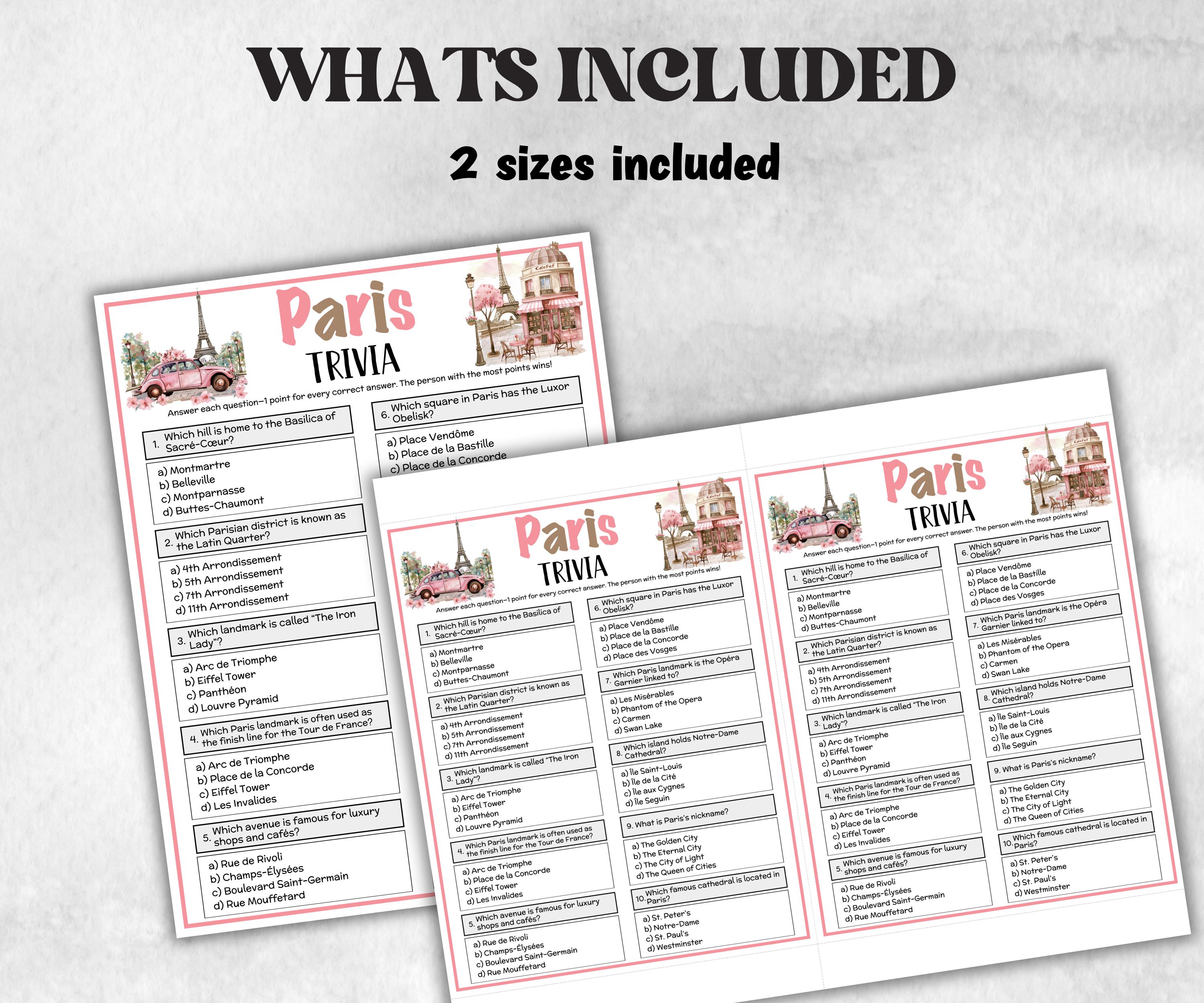 Paris Trivia Party, Travel Themed Birthday Party, Trivia Game Night ...