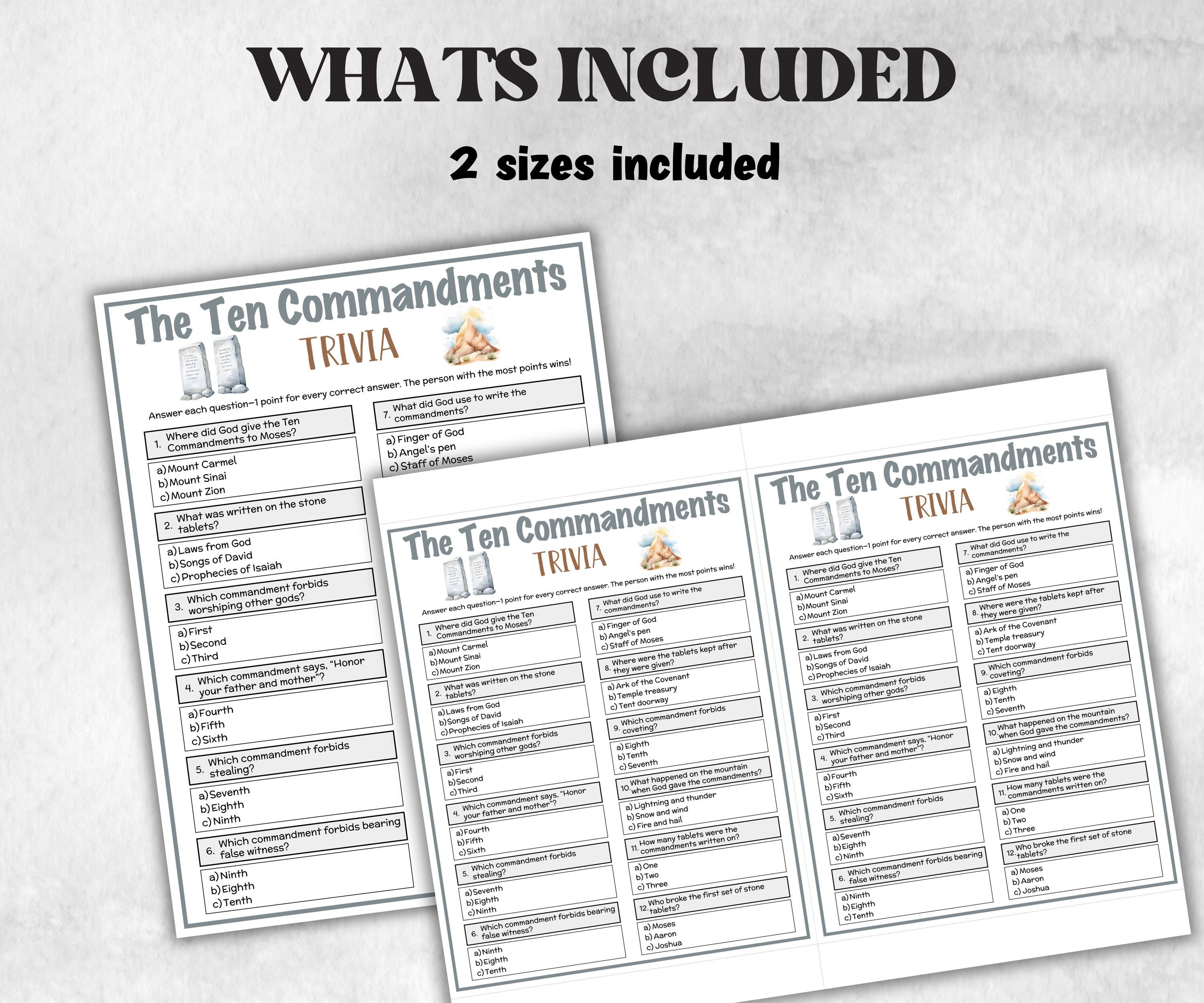 The Ten Commandments Printable Trivia for Kid, Old Testament Activity ...