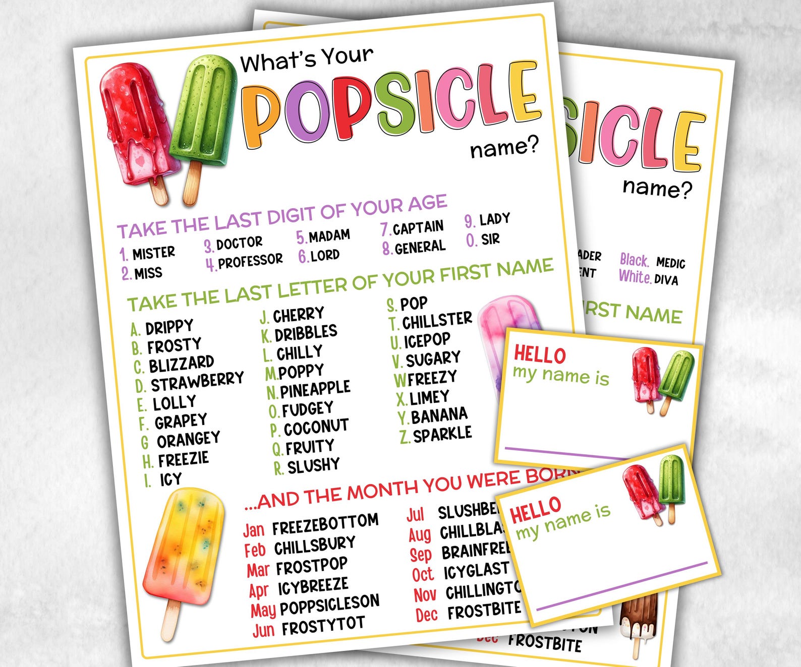 What is Your Popsicle Name Printable Game, Office Party, Daycare, Name ...
