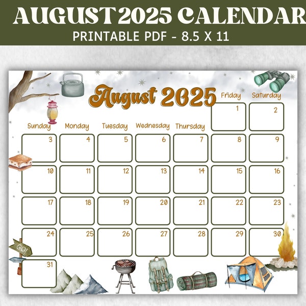 Printable August 2025 Calendar - Etsy