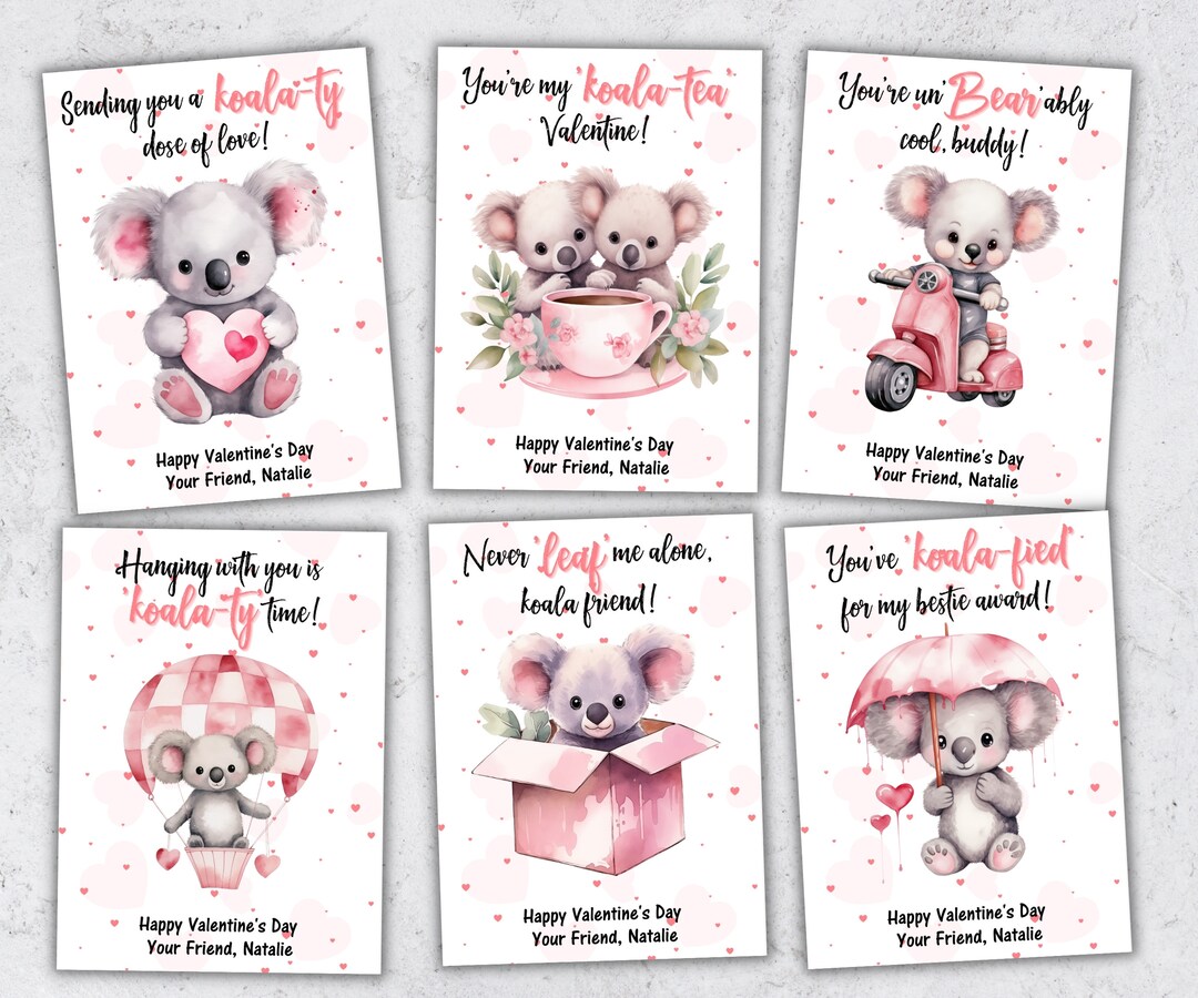 Editable in Corjl Koala Valentine I Koala Valentines Day Cards ...