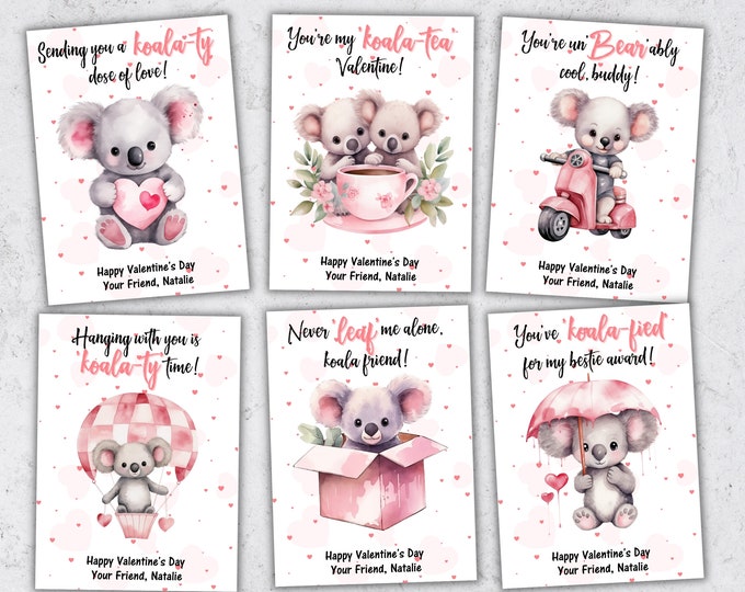 EDITABLE Koala Valentine Cards, Classroom Valentines Day Cards, Kids ...