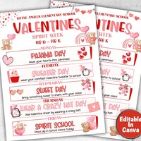 EDITABLE Valentine's Day Spirit Week Itinerary | Valentine Spirit Week ...