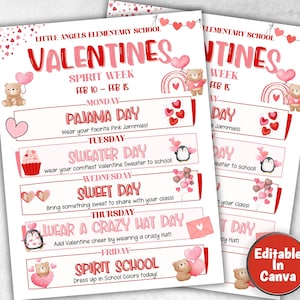 Customizable Valentine's School Spirit Week Flyer, PTO Schedule ...