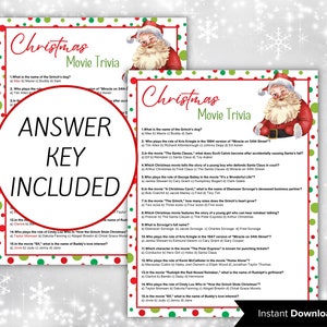Holiday Party Game | Printable Movie Trivia | Fun Christmas Party Game ...