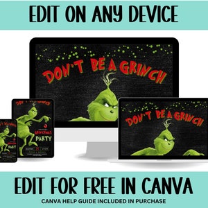 Canva Editable Template I Christmas Party Invitation | Grinch Party ...