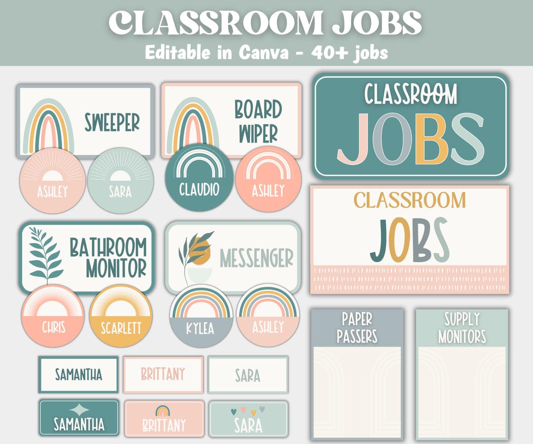 Editable Class Job Display, Editable Jobs Chart, Classroom Teacher ...