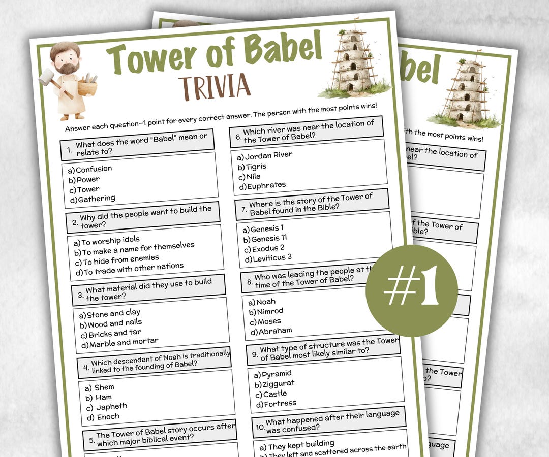 Tower of Babel Printable Trivia for Kid, Old Testament Activity ...