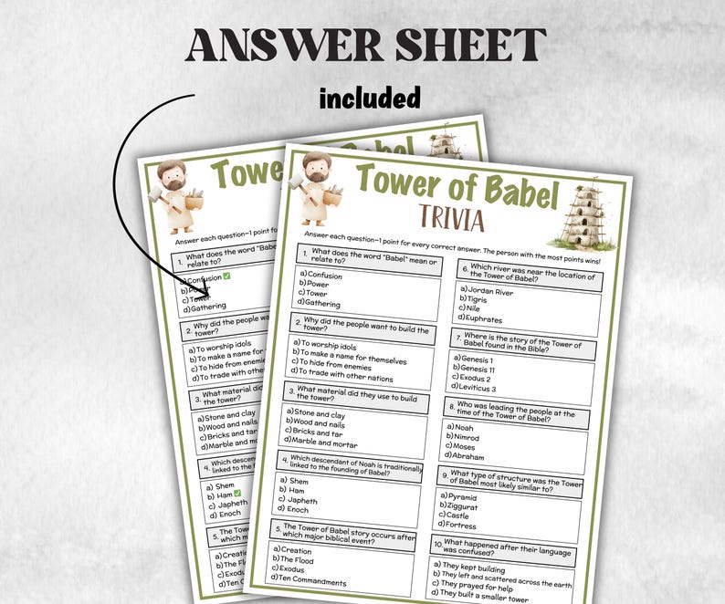 Tower of Babel Printable Trivia for Kid, Old Testament Activity ...