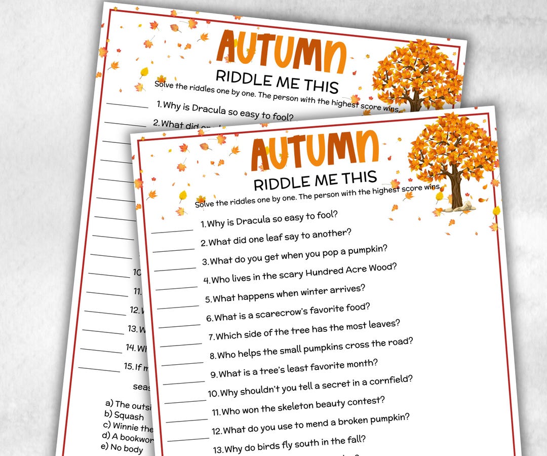 Fall Autumn Riddles Trivia, Printable Activity, Party Game ...