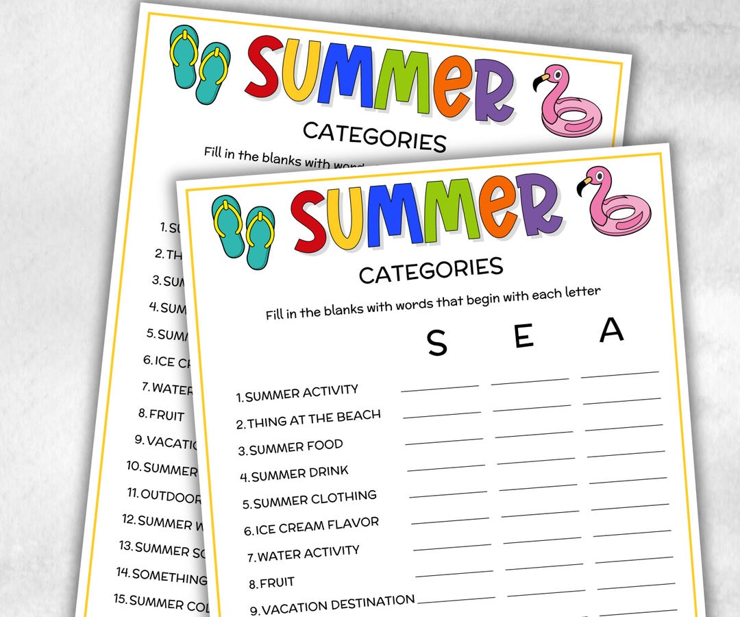 Summer Categories Game, Summer Games, End of School Summer Activity ...