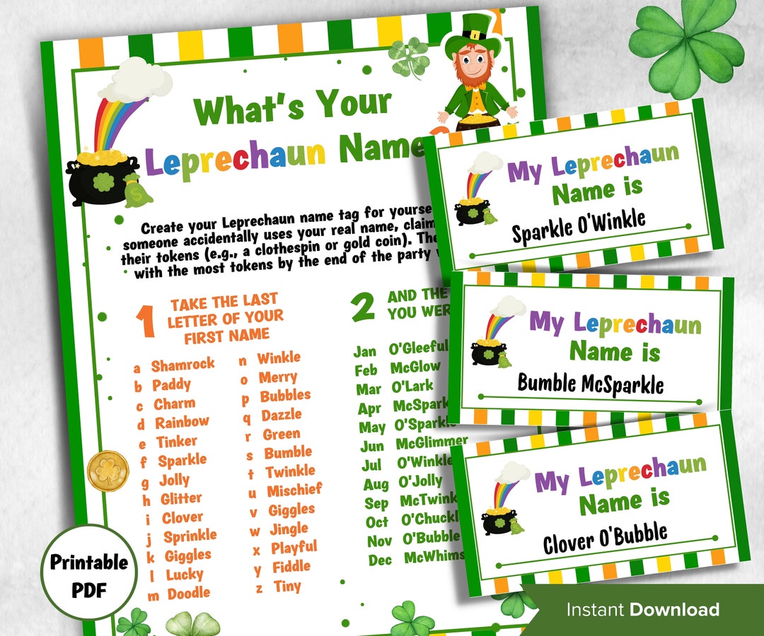 Leprechaun Name Tag Game, Leprechaun Name Board Sign, Leprechaun Name ...