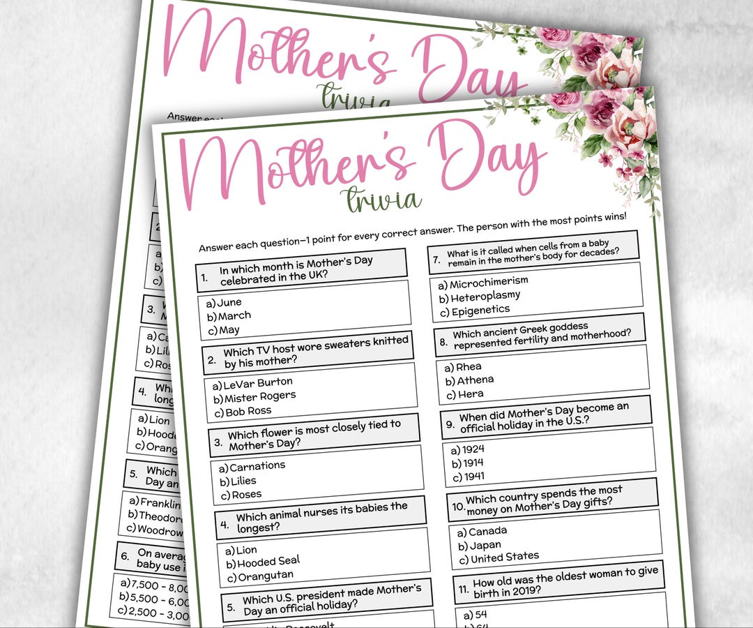 Printable Mother's Day Trivia, Family Game Night, Group Game, Kid Adult ...