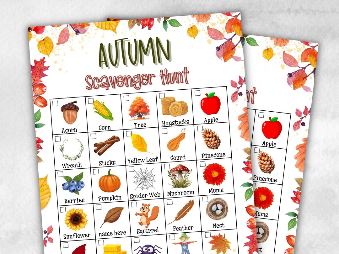 Autumn Scavenger Hunt for Kids, Outdoor Thanksgiving Scavenger Hunt ...