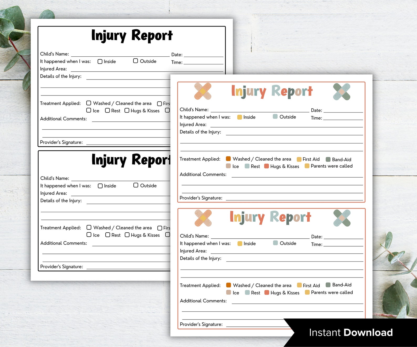 Home Daycare Ouch Report I Injury Report I Incident Report Form I Child ...