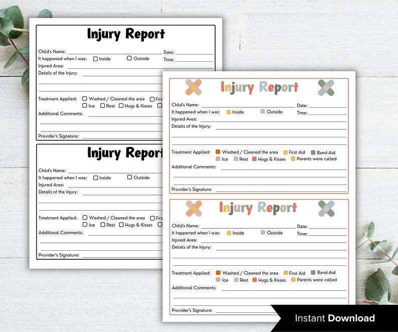 Home Daycare Ouch Report I Injury Report I Incident Report Form I Child ...