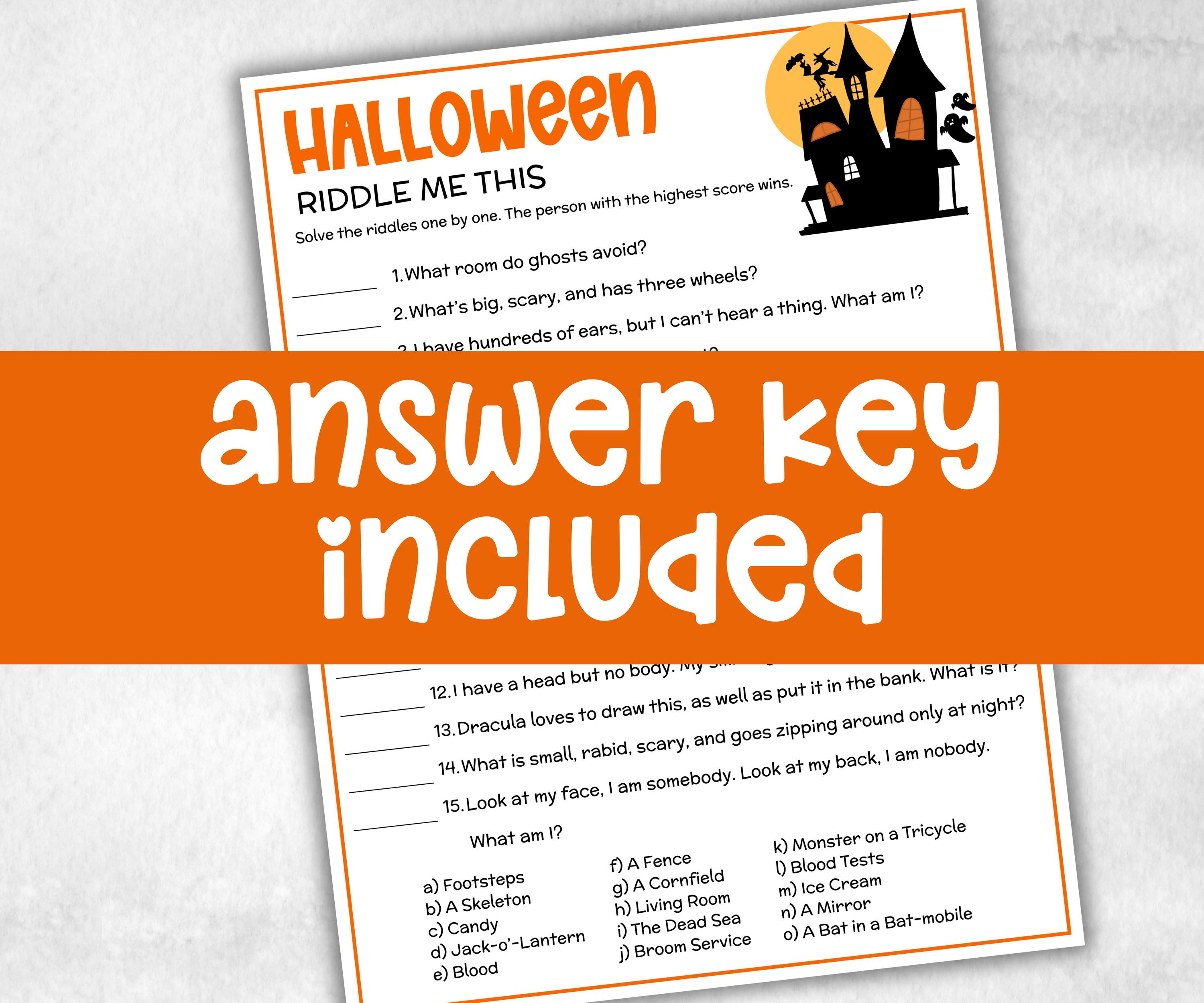 Halloween Riddles, Printable Activity, Party Game, Halloween Trivia ...