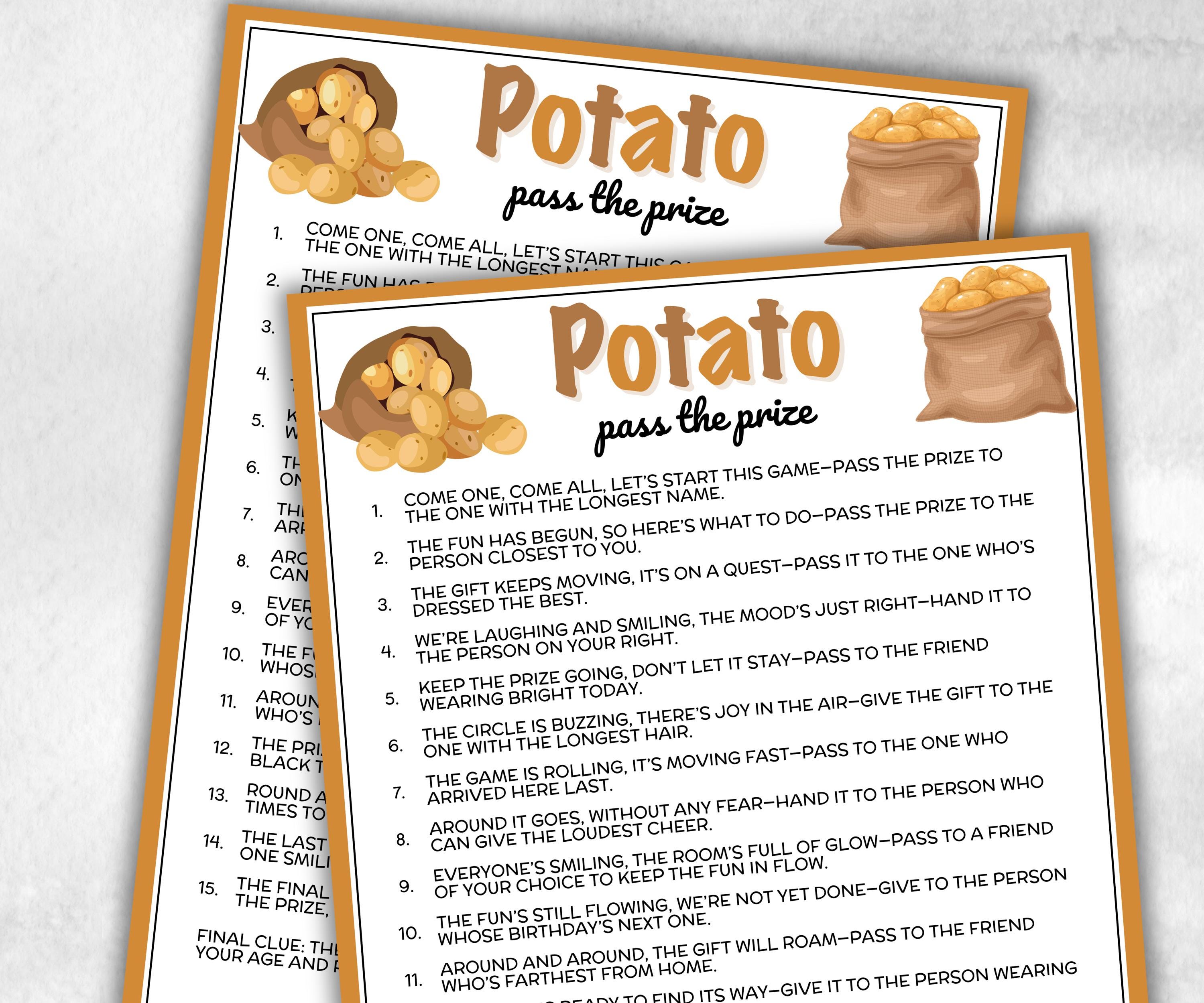Potato Party Pass the Prize, Left Right Game, Potato Bar Themed ...