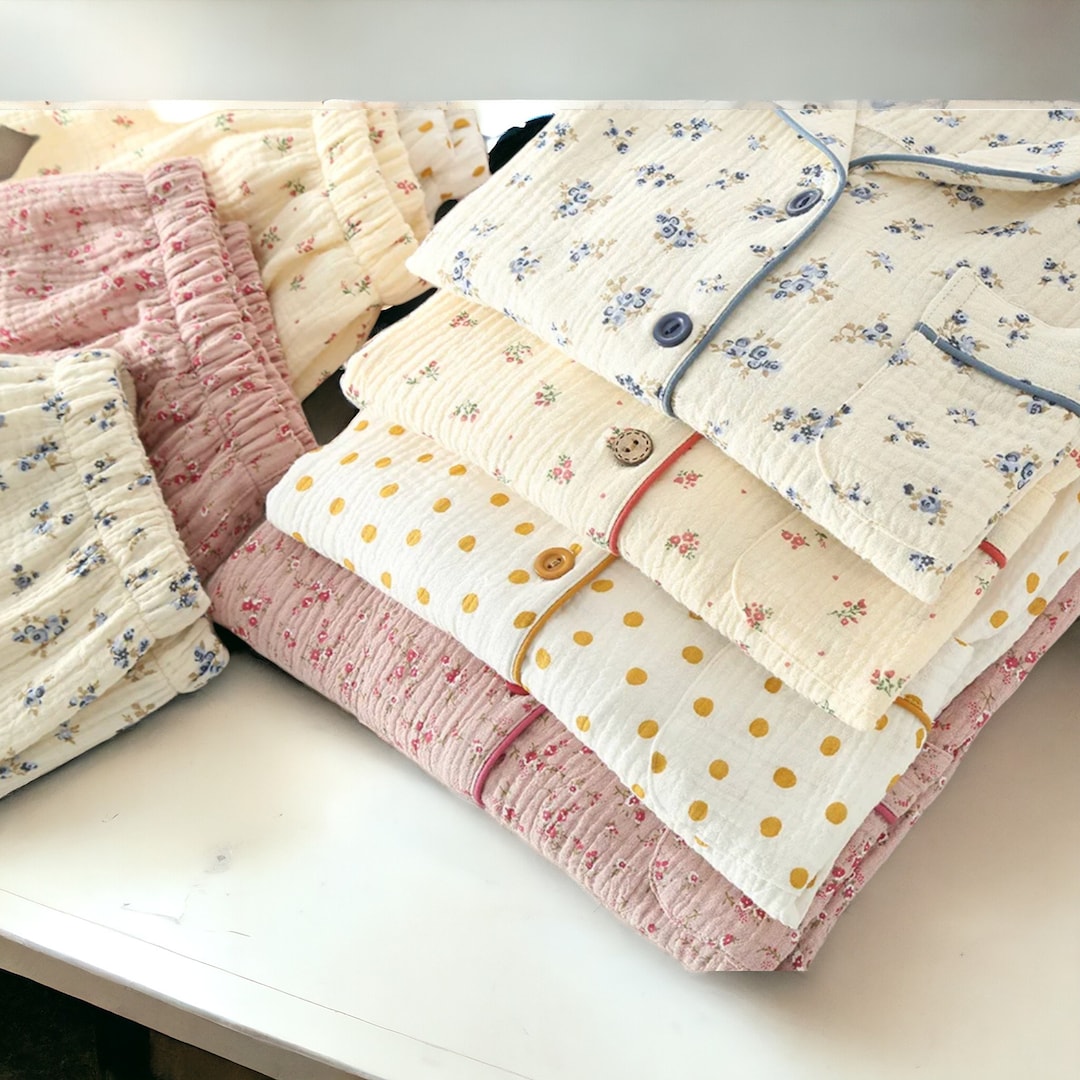 Pure Cotton Flower Pajamas Cute Women's Pajama Set, Cozy Pj Set, Bridal ...
