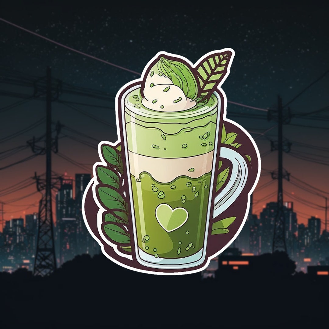 Iced Matcha Latte Sticker, Green Tea, Dessert Sticker, Food Themed ...