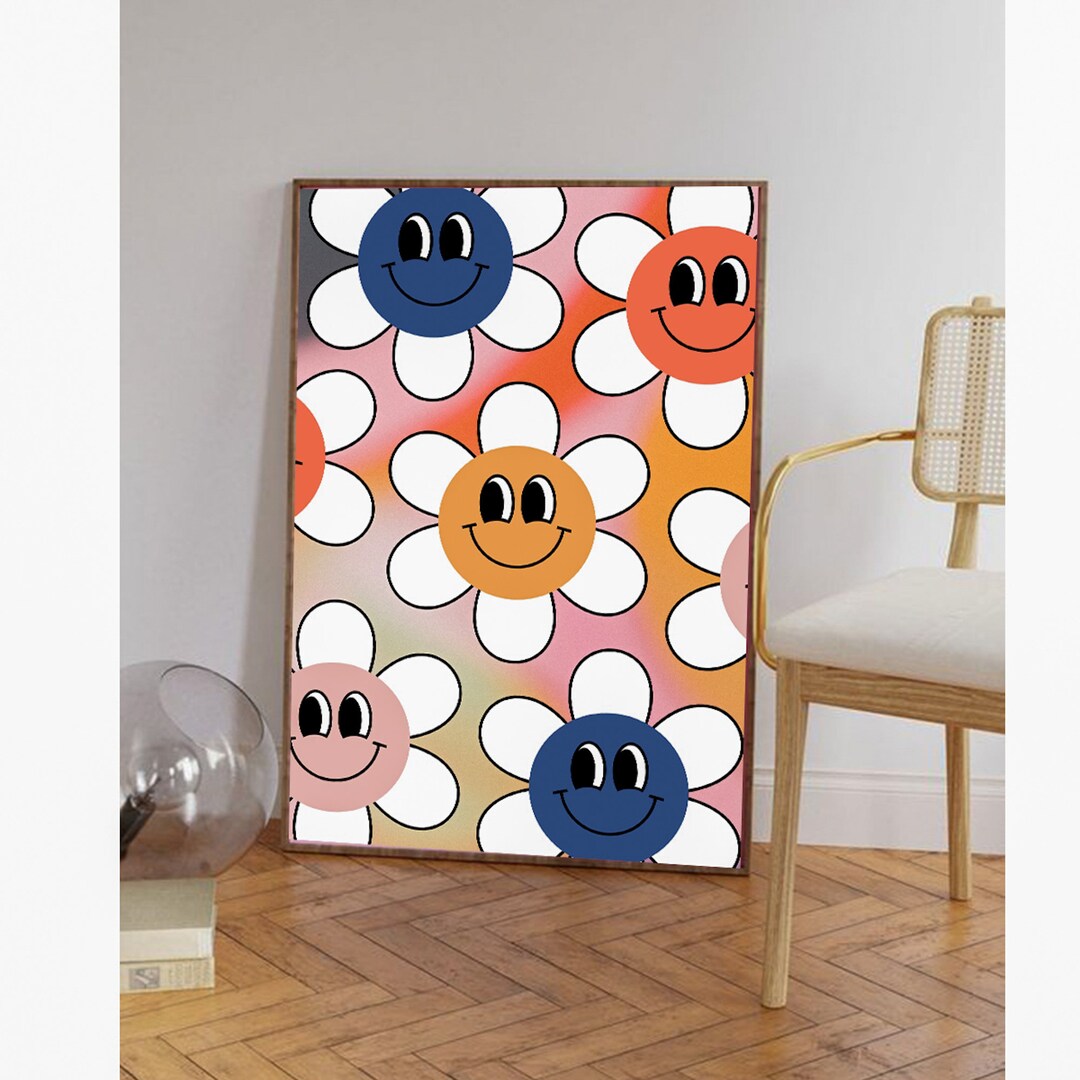 Flower Power Aesthetic Interior Design Poster Print Pink, Orange, Blue ...