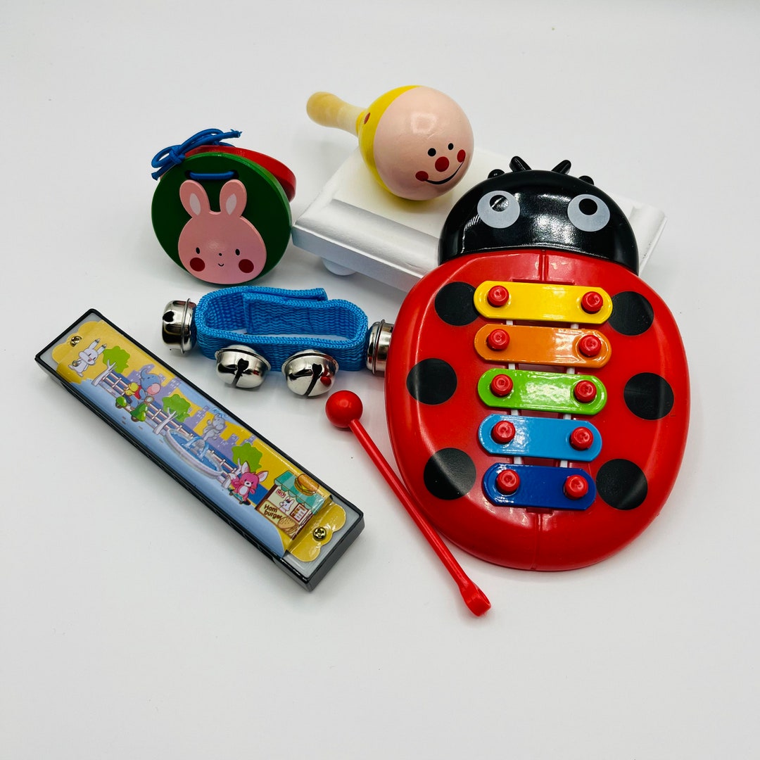 Kids Musical Instrument Set - Ladybug Xylophone, Wooden Castanet ...