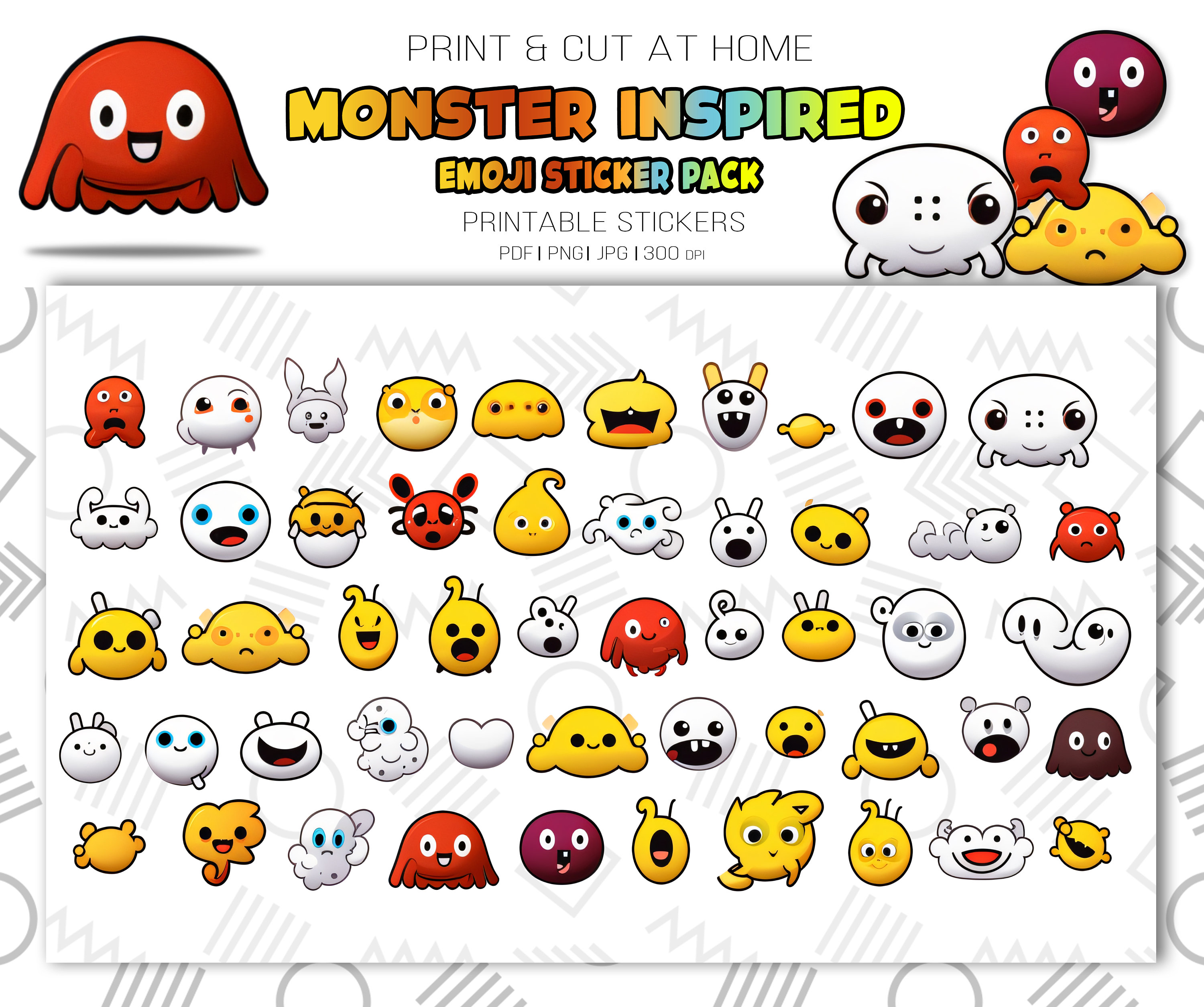 Printable Cute Monsters Sticker Pack | Colorful Bold Vibrant | Arts and ...