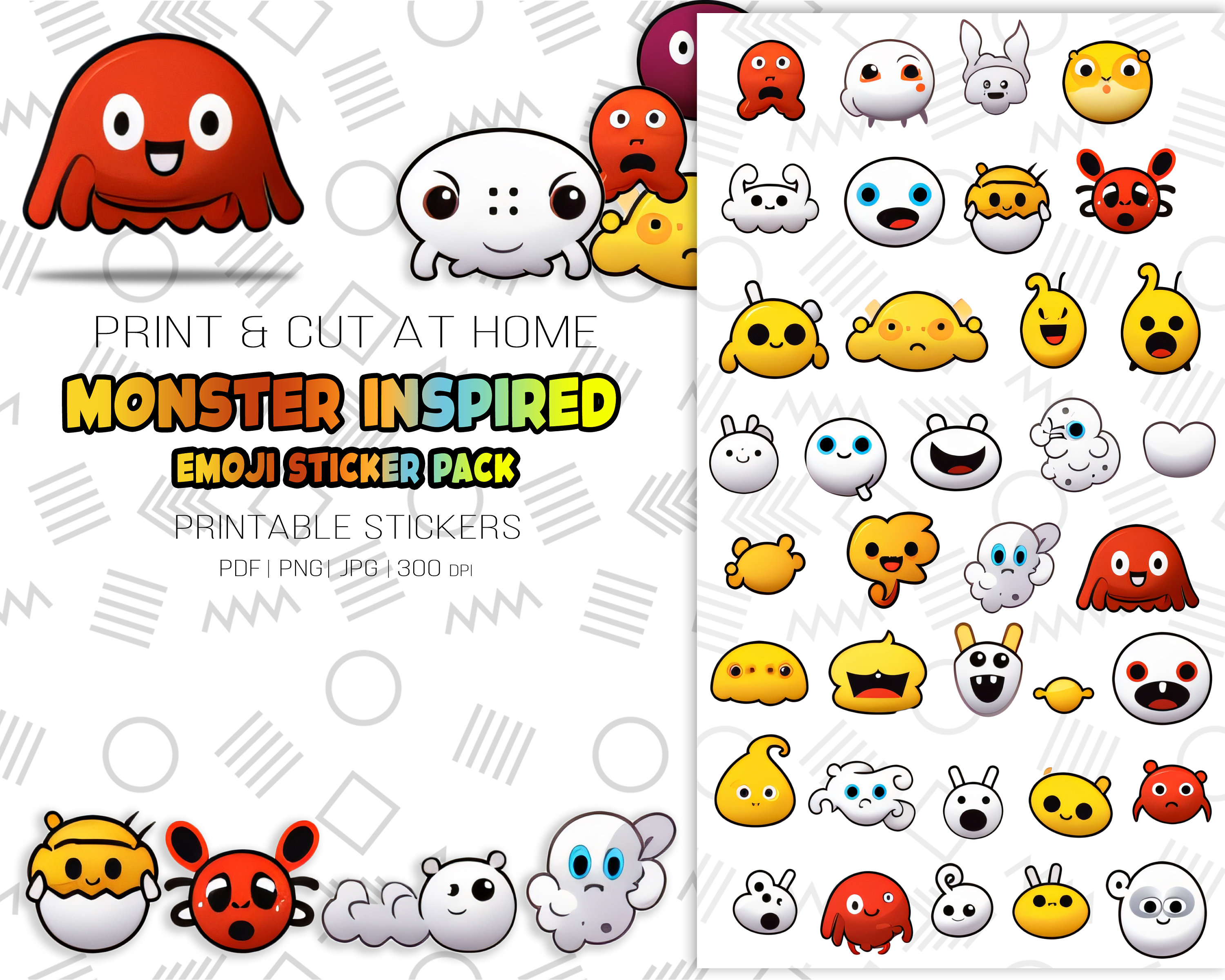 Printable Cute Monsters Sticker Pack | Colorful Bold Vibrant | Arts and ...