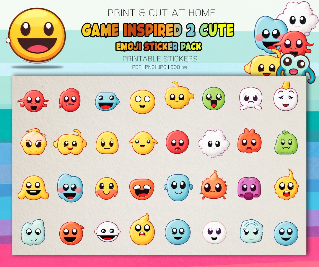 Printable Cute Game Emoji Stickers Pack 2 | Bold Colorful Vector ...