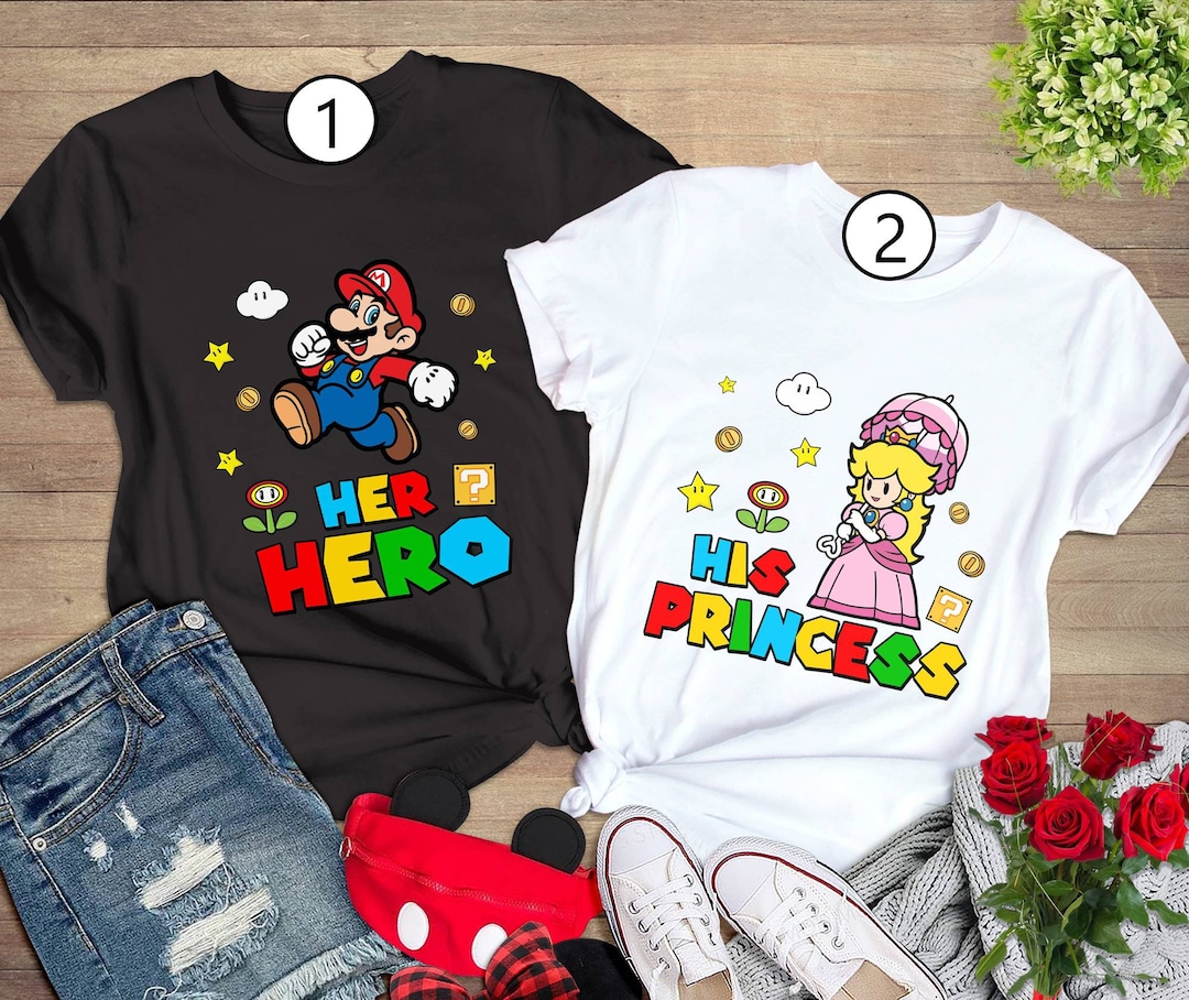 Super Mario Her Hero His Princess Shirt Mario and Princess Peach Shirt ...