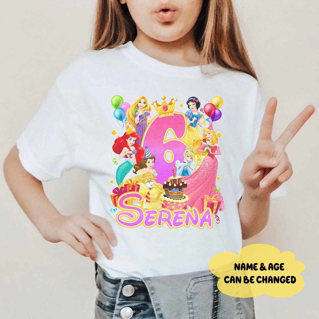 Personalized Princess Characters Birthday Shirt, Custom Birthday Girl Family Matching Tee ...