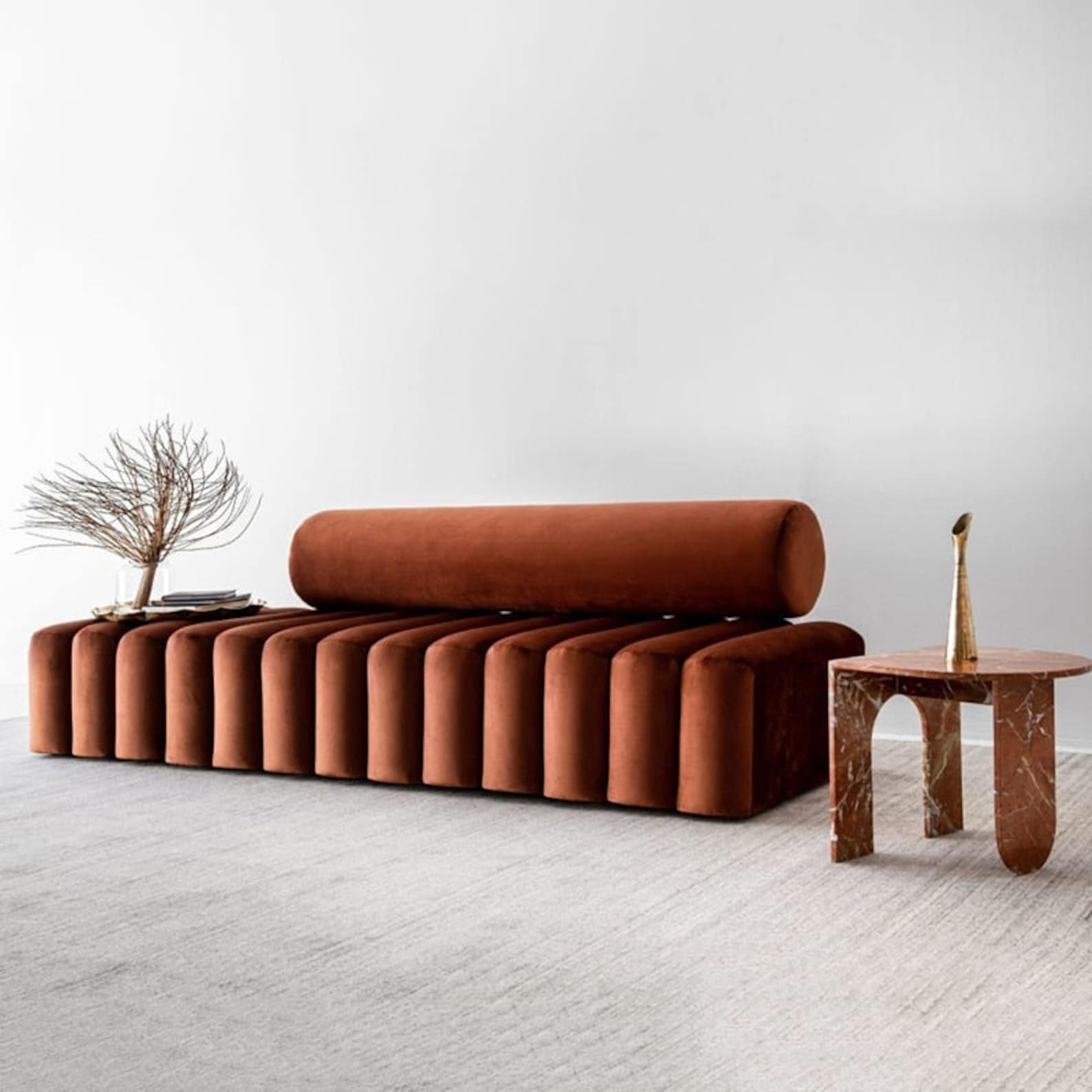 Deeply Tufted Modular Sofa in Rust - Etsy